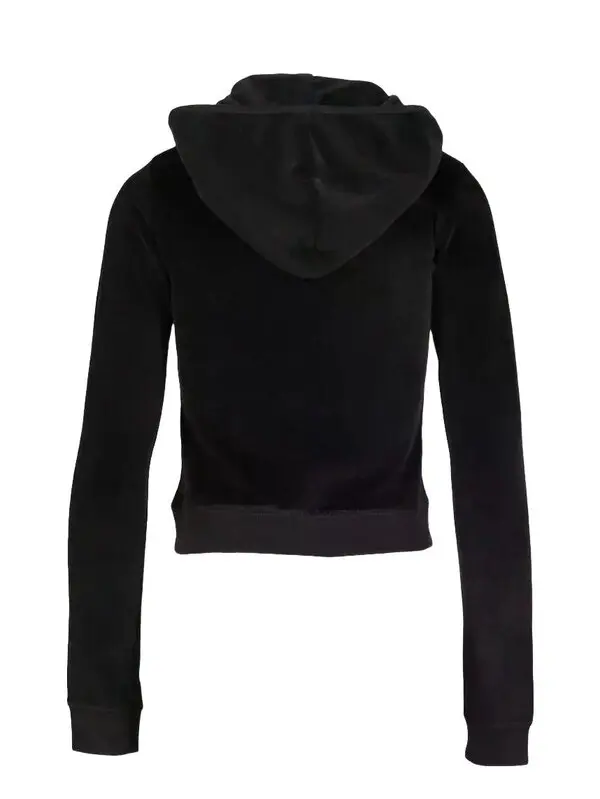 604SERVICE Velvet Finish Cross Charm Hoodie - Black