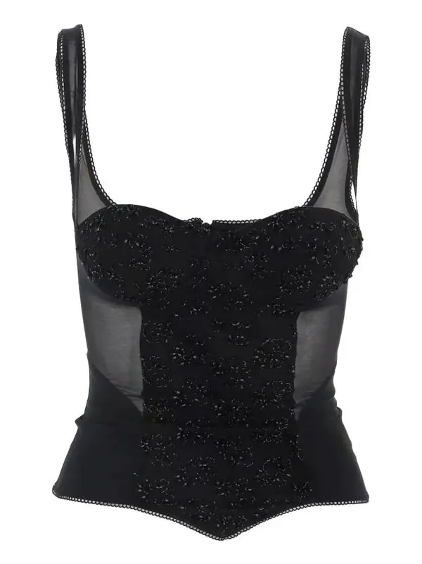 IANIRA MEDA Embellished Mesh-panel Top - Black