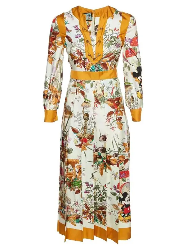 Gucci X Disney Floral-print V-neck Midi Dress - White
