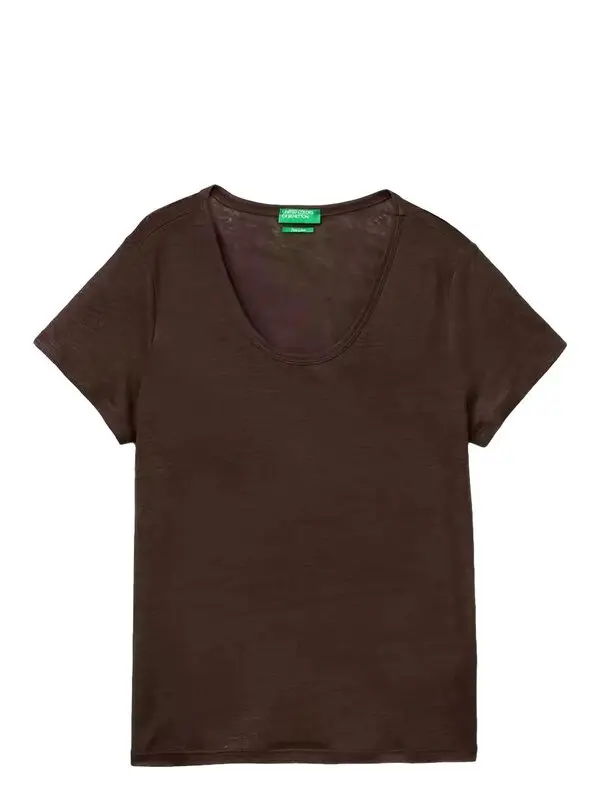 BENETTON Scoop Neck T-shirt - Brown