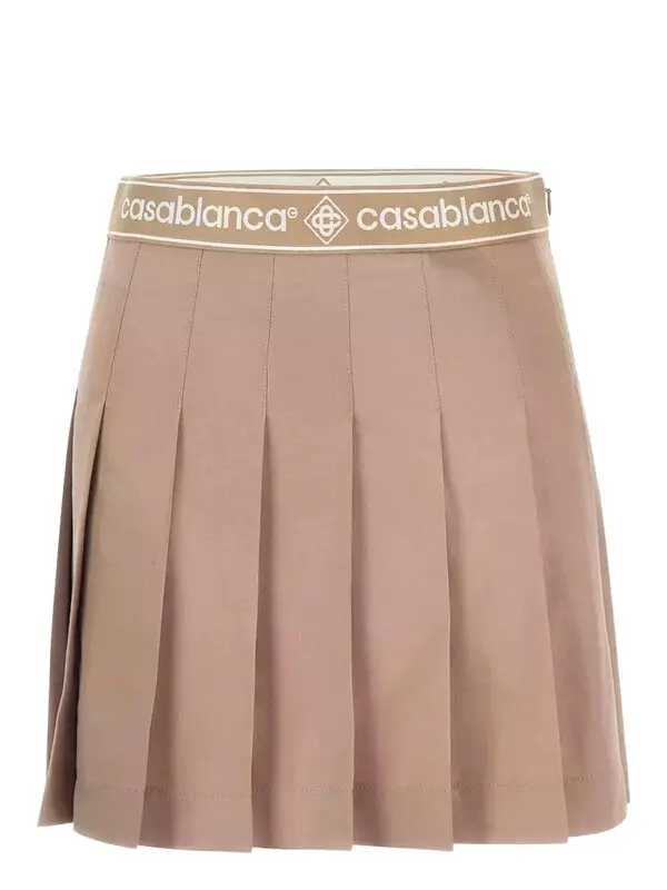 Casablanca Pleated Logo-waistband Mini Skirt - Brown