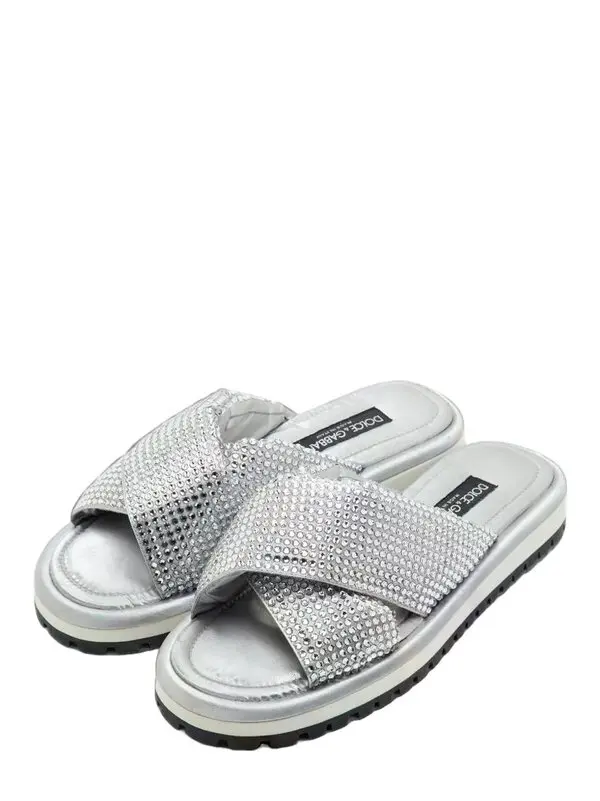 Dolce & Gabbana Embellished Crossover Platform Sandals - Silver