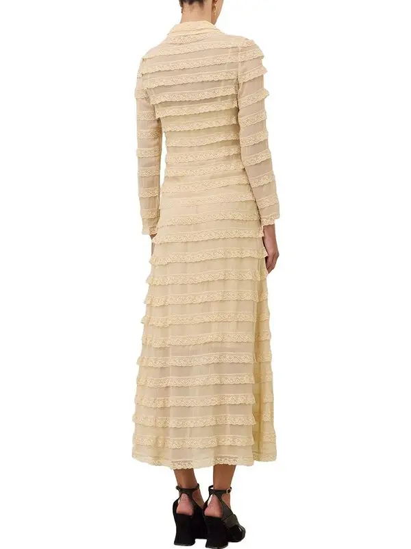 Zimmermann Ascent Lace Frill Midi Dress - Cream