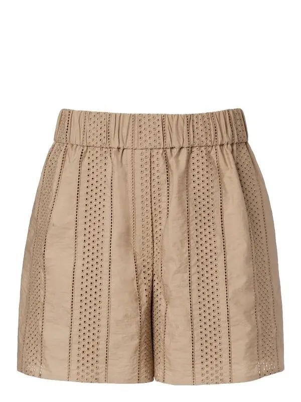 Brunello Cucinelli Broderie Anglaise Cotton-blend Shorts - Brown