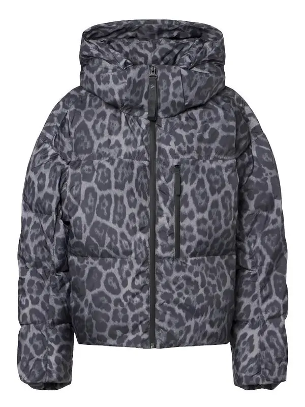 Adidas By Stella McCartney Hooded Leopard-print Puffer Jacket - Grey