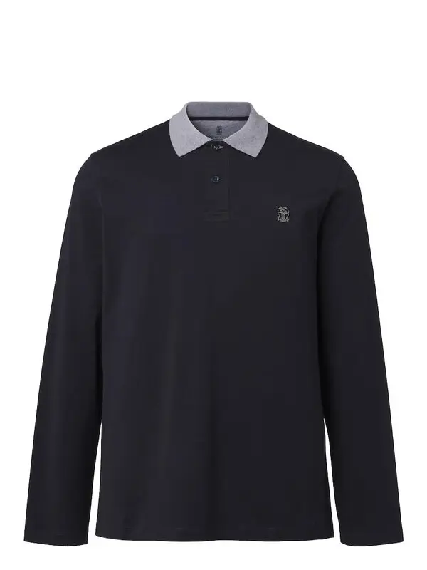 Brunello Cucinelli Logo Cotton Jersey Polo Shirt - Blue