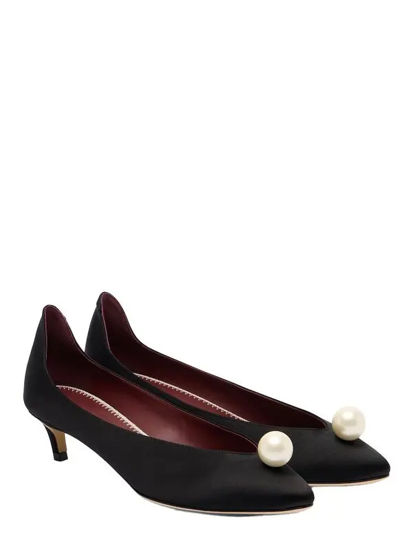 Magda Butrym Embellished Satin Pointed Toe Pumps - Black