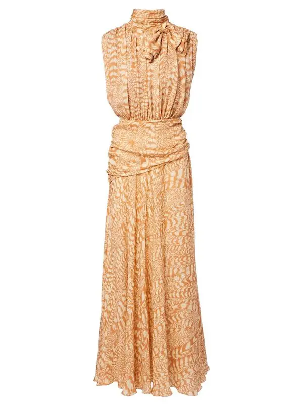 Johanna Ortiz Saffron Breeze Printed Silk Georgette Gown - Orange