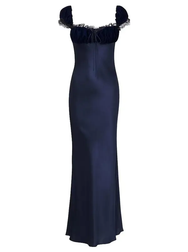 RODARTE Lace-trimmed Silk Satin Maxi Dress - Blue