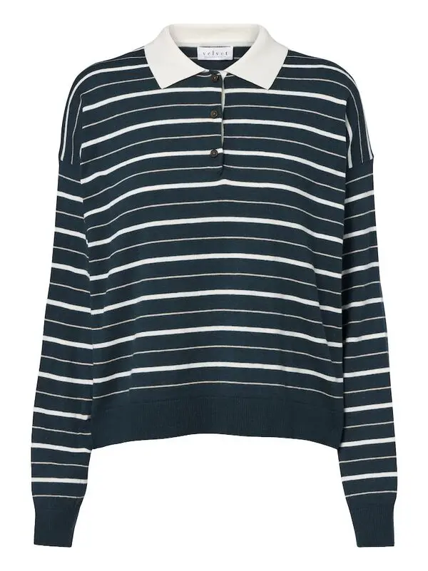 Velvet By Graham & Spencer Kaelin Striped Cotton Polo Sweater - Multicoloured