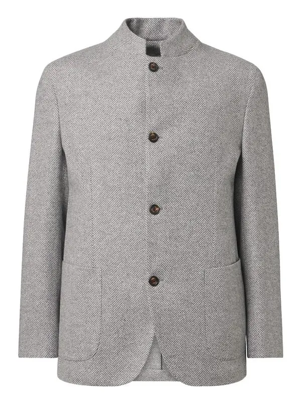 Eleventy Herringbone Cashmere And Silk Blazer - Grey