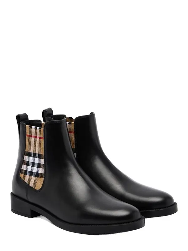 Burberry Check Leather Chelsea Boots - Black