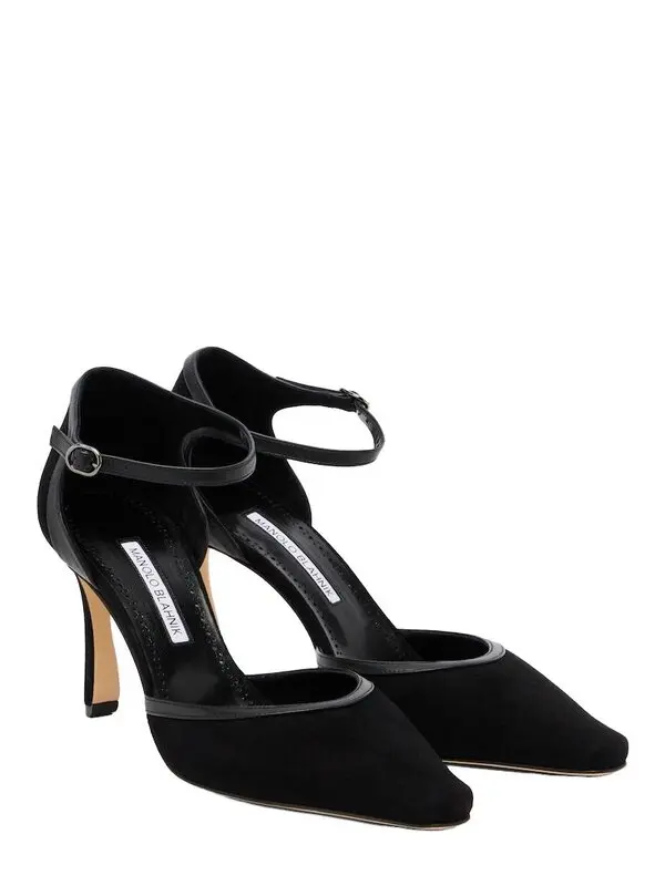 Manolo Blahnik Verdusan Suede Pumps With Leather Trim - Black