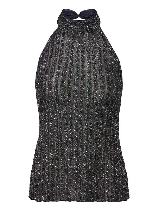 Missoni Ribbed-knit Sequined Halterneck Top - Black