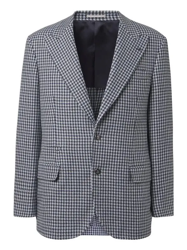 Brunello Cucinelli Houndstooth Cashmere Blazer - Blue