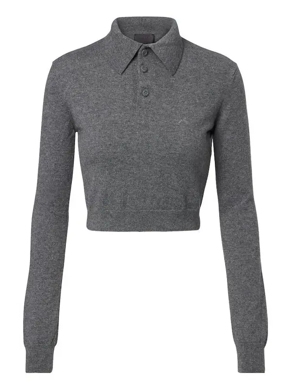 MUGLER Cropped Cashmere Polo Sweater In Heather - Grey