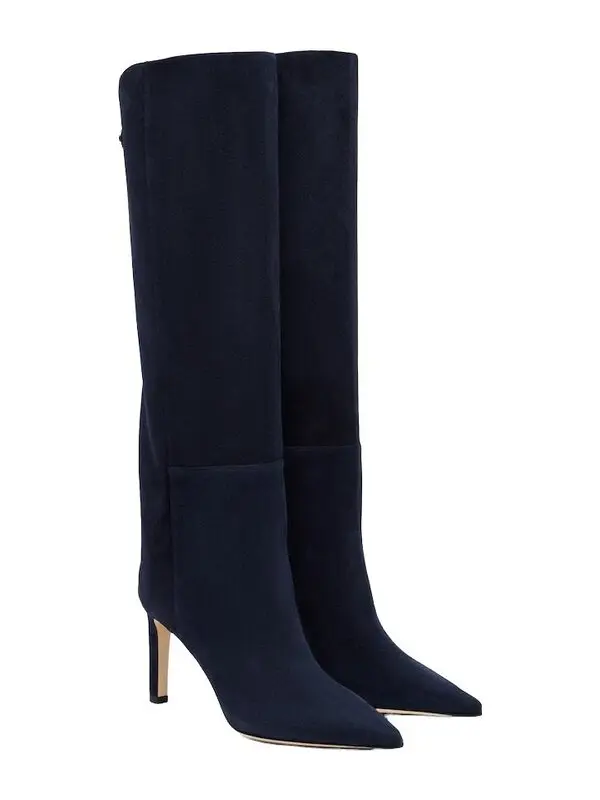 JIMMY CHOO Alizze Suede Knee-high Pointed Toe Boots - Blue