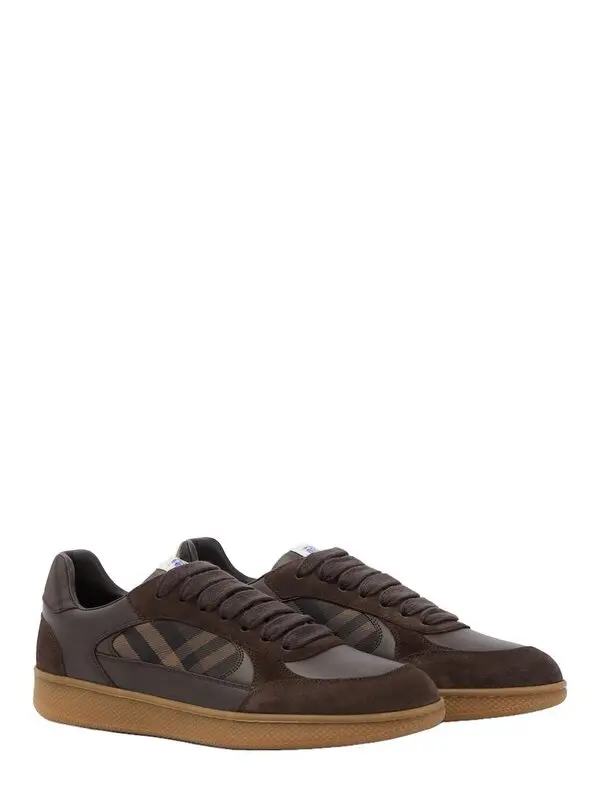 Burberry Check Leather And Suede Lace-up Sneakers - Brown