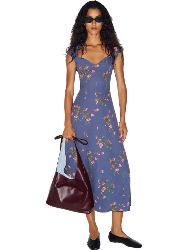 REFORMATION Marny Midi Dress With Cap Sleeves - Blue