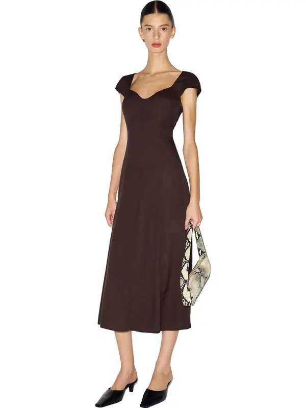 REFORMATION Marny Midi Dress With Cap Sleeves And Sweetheart Neckline - Brown