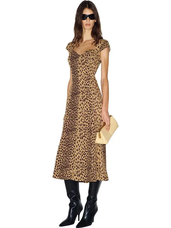 REFORMATION Marny Midi Dress With Cap Sleeves - Brown