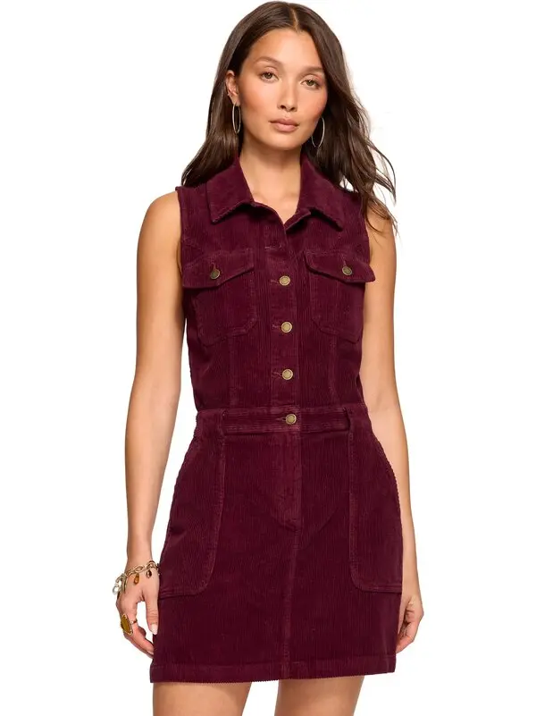 Ramy Brook Peyton Corduroy Collared Sleeveless Mini Dress - Cranberry