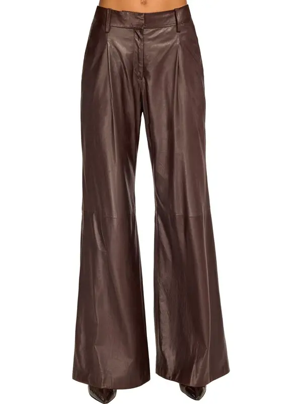 Ramy Brook Eliza Leather Pleated Wide Leg Pants - Heritage Brown