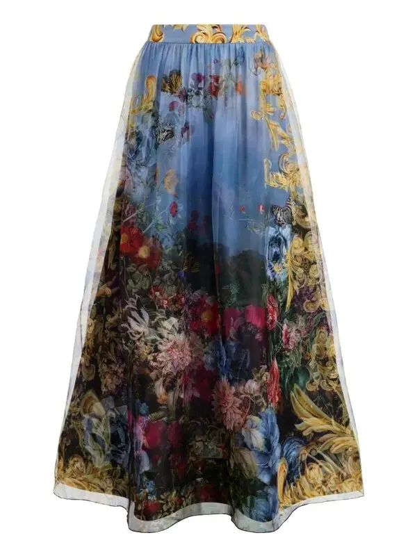 Alice + Olivia Dixie Floral-print Silk Maxi Skirt - Blue