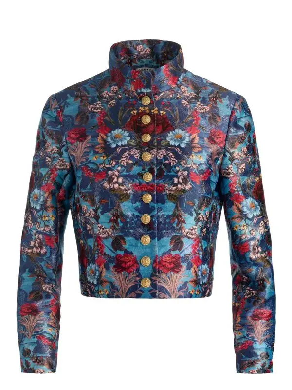 Alice + Olivia Emerson Floral-jacquard Cropped Jacket - Blue