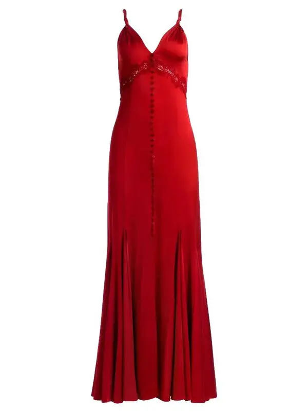 Alice + Olivia Nisa Lace-trim Godet Maxi Dress - Red