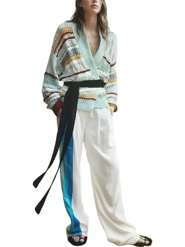 Hellessy Dax Belted Stripe-knit Cardigan - Blue