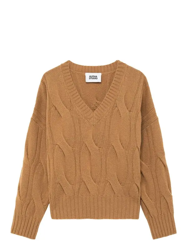 Alpha Studio V-neck Sweater - Cammello
