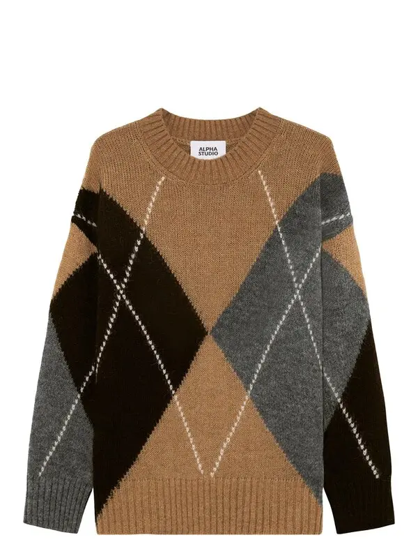 Alpha Studio Argyle Crewneck Sweater - Var.marrone