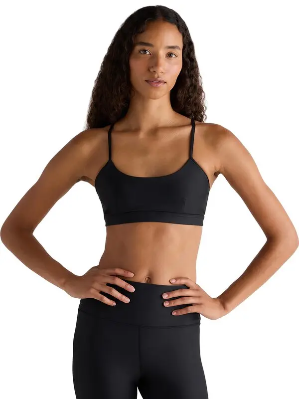 Quince Satin-sculpt Cross Back Adjustable Sports Bra - Black