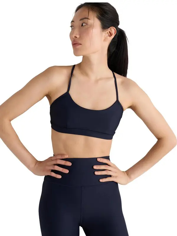 Quince Satin-sculpt Cross Back Adjustable Sports Bra - Deep Navy
