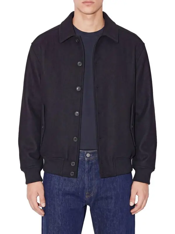 FERRAGAMO Wool Blend Bomber Jacket With Classic Collar - Black