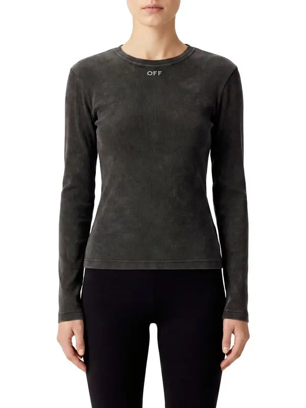 Off-White Long-sleeve Cotton T-shirt With Contrast Logo - Black