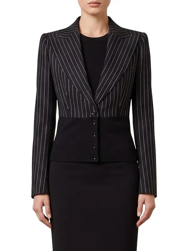 Dolce & Gabbana Slim Fit Pinstriped Wool Single-breasted Blazer With Peak Lapels - Black