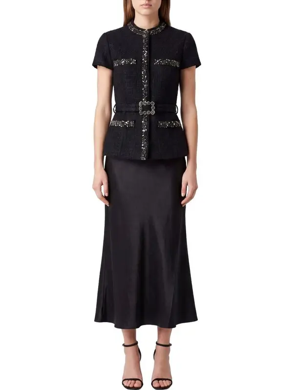 SELF-PORTRAIT Slim Fit Crêpe Midi Shirtdress - Black
