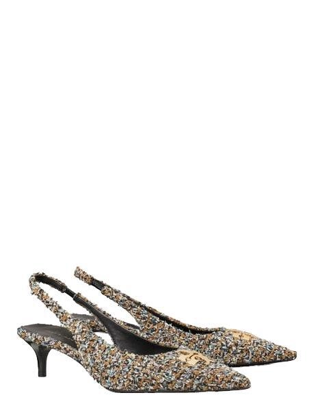 Tory Burch Charlie Slingback Pumps With Textured Tweed - Brown Multi