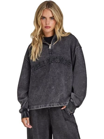 HERA Faded 1/4 Zip Sweatshirt - Washed Black