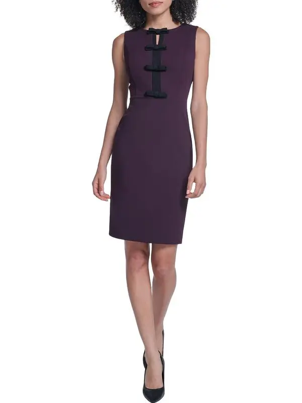 Karl Lagerfeld Paris Sleeveless Bow Sheath Dress - Fig/black