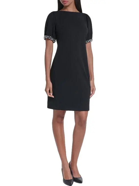 Karl Lagerfeld Paris Faux Pearl Embellished Sheath Dress - Black