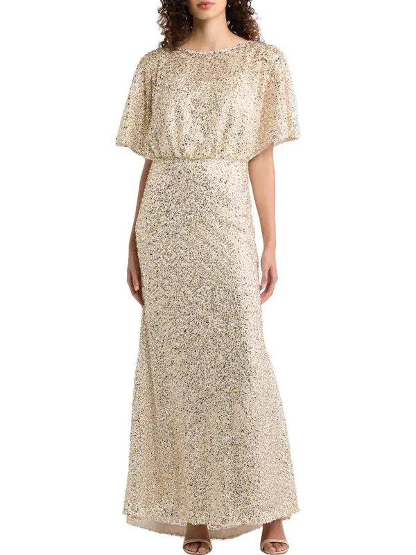 Eliza J Beaded Blouson Gown - Gold