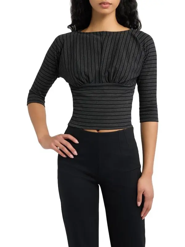 FENERS Promesa Pinstripe Ruched Top - Gris