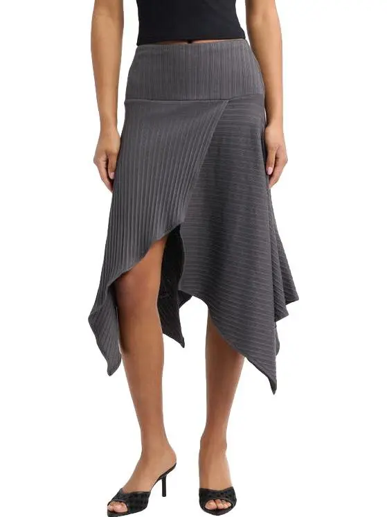 FENERS Name Ribbed Midi Skirt With Asymmetrical Handkerchief Hem - Gris