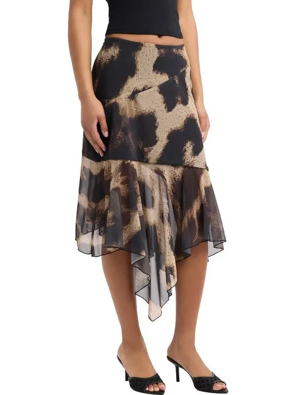 FENERS Mirada Print Mesh Midi Skirt - Leopard