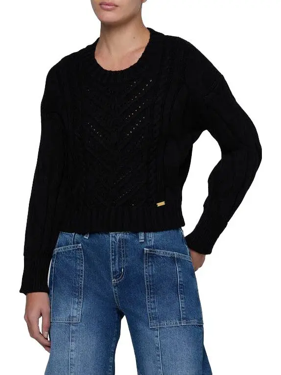 L'Agence Boxy Cropped Cable Knit Sweater With Metallic Hardware - Black/gold