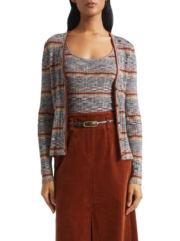 Veronica Beard Calliope Ribbed Cardigan - Rust Multi