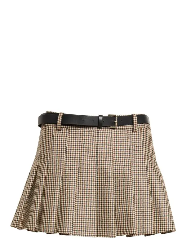 Monse Pleated Check Wool Skorts With Belt - Brown Multi
